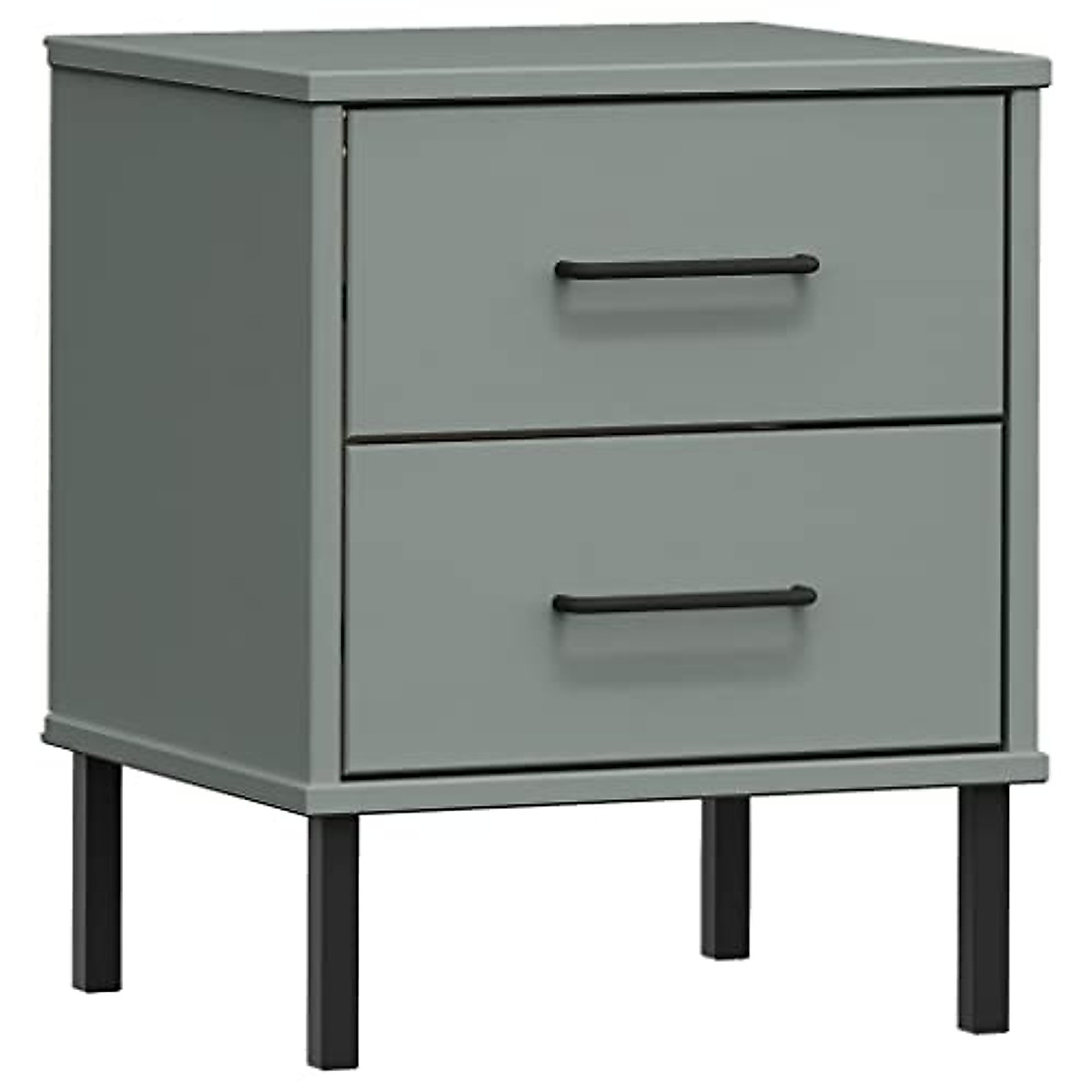 GOLINPEILO Wooden Bedside Cabinet with Metal Legs and 2 Drawers, Solid Wood NightStand End Side Table for Home Office, Gray 15.7"x13.8"x19.1"(B)