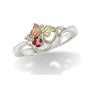 Sterling Silver Black Hills January Birthstone Ring with 3 MM Round Synthetic Garnet - Ring Size 8