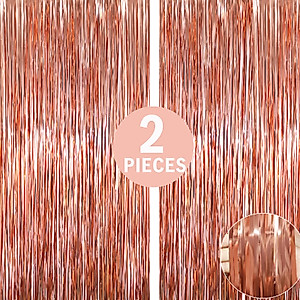 GOER 6.4 ft x 9.8 ft Metallic Tinsel Foil Fringe Curtains,Pack of 2 Party Streamer Backdrop for Birthday,Graduation Decorations and New Year Eve (Rose Gold)