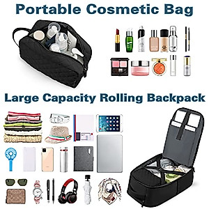 ZOMFELT Rolling Backpack for Women, Carry on Luggage Travel Backpack with Wheels, 17 Inch Laptop Backpack with Toiletry Bag, Wheeled Backpack for Travel Trip Business