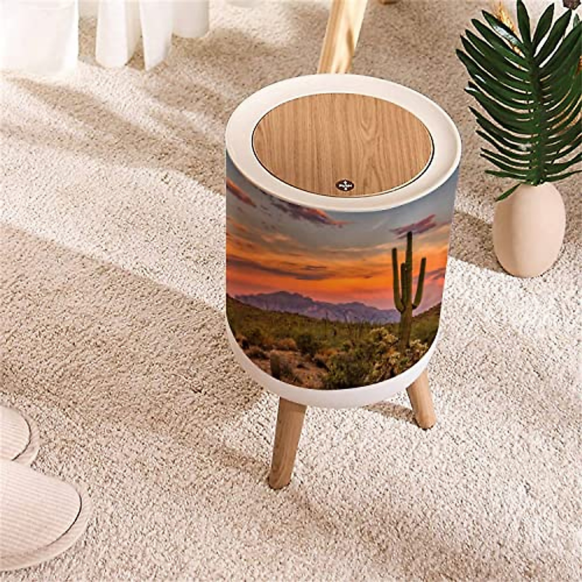 Small Trash Can with Lid Sonoran Sunset Round Recycle Bin Press Top Dog Proof Wastebasket for Kitchen Bathroom Bedroom Office 7L/1.8 Gallon