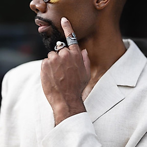 german kabirski 0.60 Carat Blue Topaz Handmade Barrel Ring in 925 Sterling Silver with Gold and Black Rhodium Plating Size 6