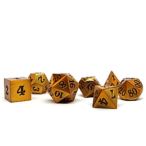 7 Piece Legendary Metal Dice Set - Bronze, Gold, Silver, and Copper Designs with Signature Font (Legendary Copper)