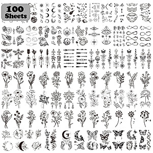Cerlaza 100 Sheets Temporary Tattoos for Women Girls, 420 Mixed Styles Fake Tattoo Stickers that Look Real and Last Long, Realistic Henna Tattoo for Body Art Sticker