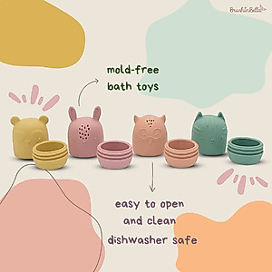 BrushinBella Silicone Bath Toys 4-Pack - Cleanable Silicone Toys with Montessori Stackable Cups - Baby Bath Toys - Dishwasher-Safe Bath Toys - Toddler Tub Toys - Baby Bath Essentials