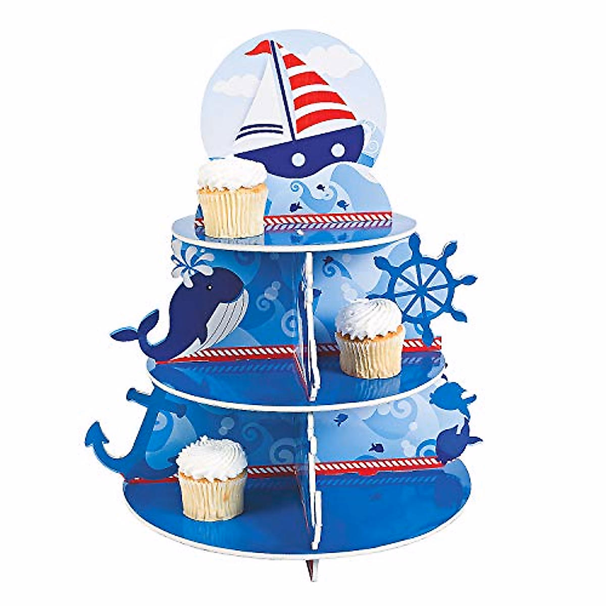 1 X Nautical Sailor Cupcake Holder Stand Size: 16" x 12" diam. by Fun Express blue and white