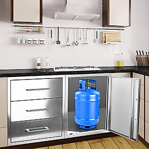 Globamboo Outdoor Kitchen Drawer Combo, BBQ Access Trash Drawer Combo with Propane Tank Tray, Outdoor Kitchen for BBQ Island, Grilling Station, Outside Cabinet (29.5" WX22.6 HX21.7 D)（Left Drawer）