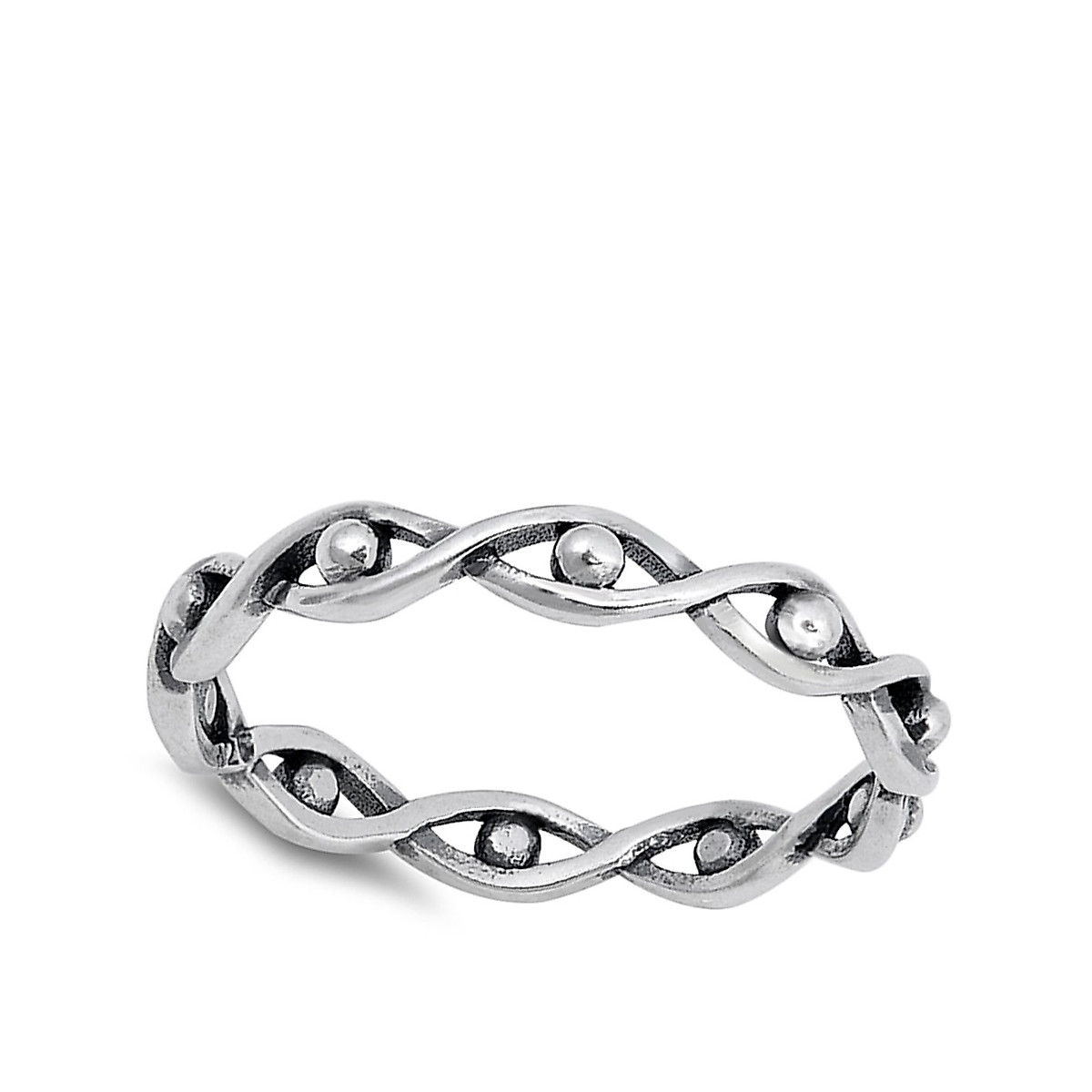 Oxidized Infinity Knot Bead Evil Eye Ring .925 Sterling Silver Band Size 5