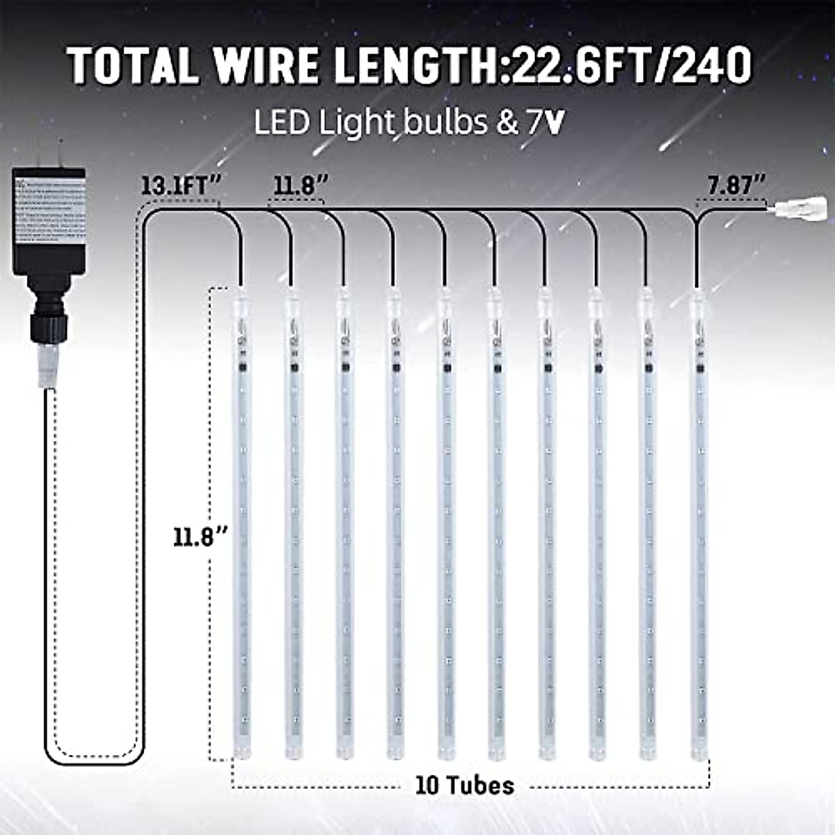 Rivokeer 240 LED Meteor Shower Rain Lights 10 Tube 12INCH/30CM Icicle Falling Rain Drop Christmas Light, Waterproof Cascading Lights for Holiday Party Wedding Christmas Tree Decoration, White
