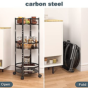 Innotic 3-Tier Rolling Utility Cart, No Assemble, Collapsible Metal Storage Organizer Cart with Lockable Wheels, Multifunctional Trolley for Kitchen, Office, Garden(Black)