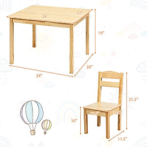 KOTEK Kids Wood Table and 4 Chair Set, Children Multi Activity Table for Learning, Playing, Drawing, Toddler Picnic Table and Chairs Set for Home, Classroom and Daycare (Natural)