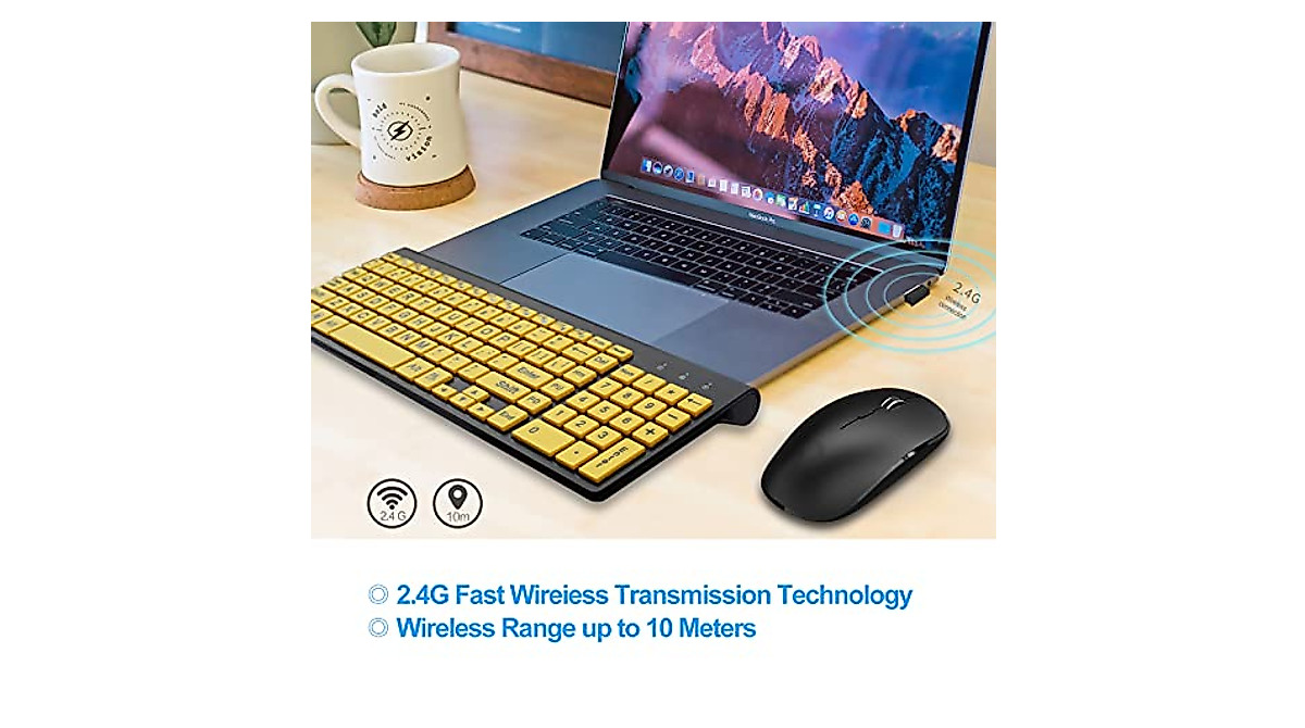 HXMJ Wireless Large Print Keyboard & Mouse Combo for Seniors
