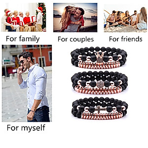 HYHONEY 3 Set Men Bracelet Zircon Crown King Beads Bracelet For Men Women Mens Bracelet Couple Bracelet Bracelets For Men Beads Elastic Adjustable Cross Bracelet For Women Beaded Bracelets