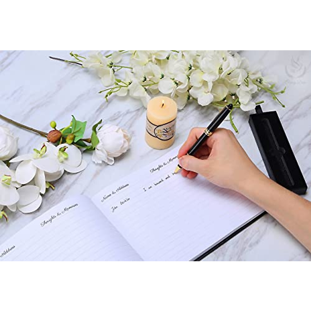 Fancy Dove Funeral Guest Book with Picture Pocket. Celebration of Life Sign in Book with Gold Embossed Leather Hardcover. Signature and Memory Book with 124 Pages