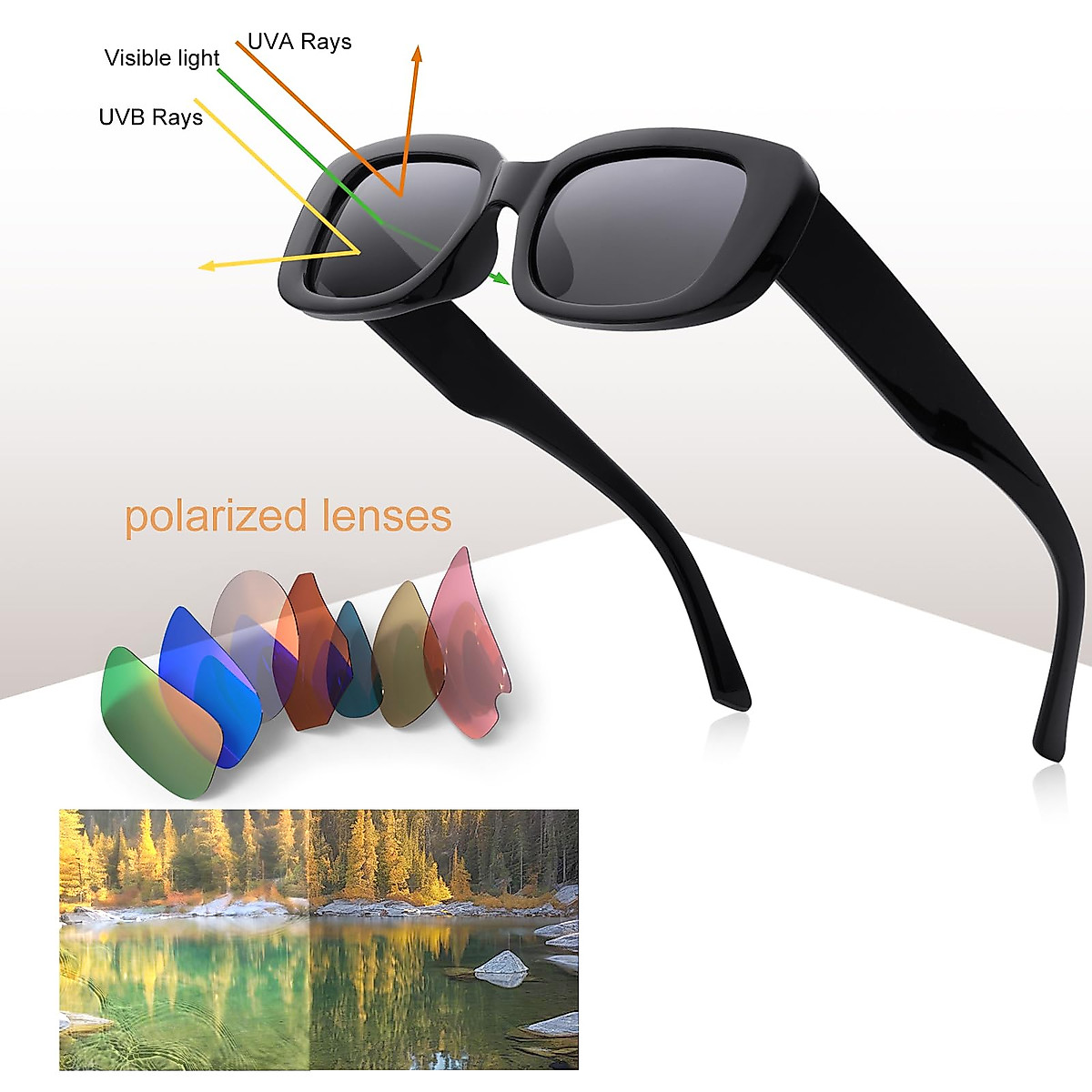 Tskestvy 2 Pack Polarized Square Rectangle Sunglasses for Women Men Y2K Retro Vintage Trendy Shades 90S Cute