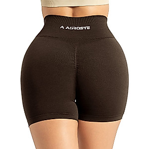A AGROSTE Women 3.6" Intensify Workout Shorts with Pockets Seamless Scrunch Butt Lifting Gym Shorts High Waist Yoga Shorts