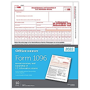 Office Depot® Brand 1096 Laser Tax Forms, 1-Part, 8-1/2" x 11", Pack of 10 Forms