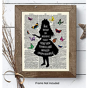 Alice in Wonderland Butterfly Wall Art 11x14 - Home Office, Girl, Kids Room Decor - Positive Quotes Wall Decor - Cheshire Cat, Mad Hatter - Lewis Carroll Quote Poster with Alice in Wonderland Decor