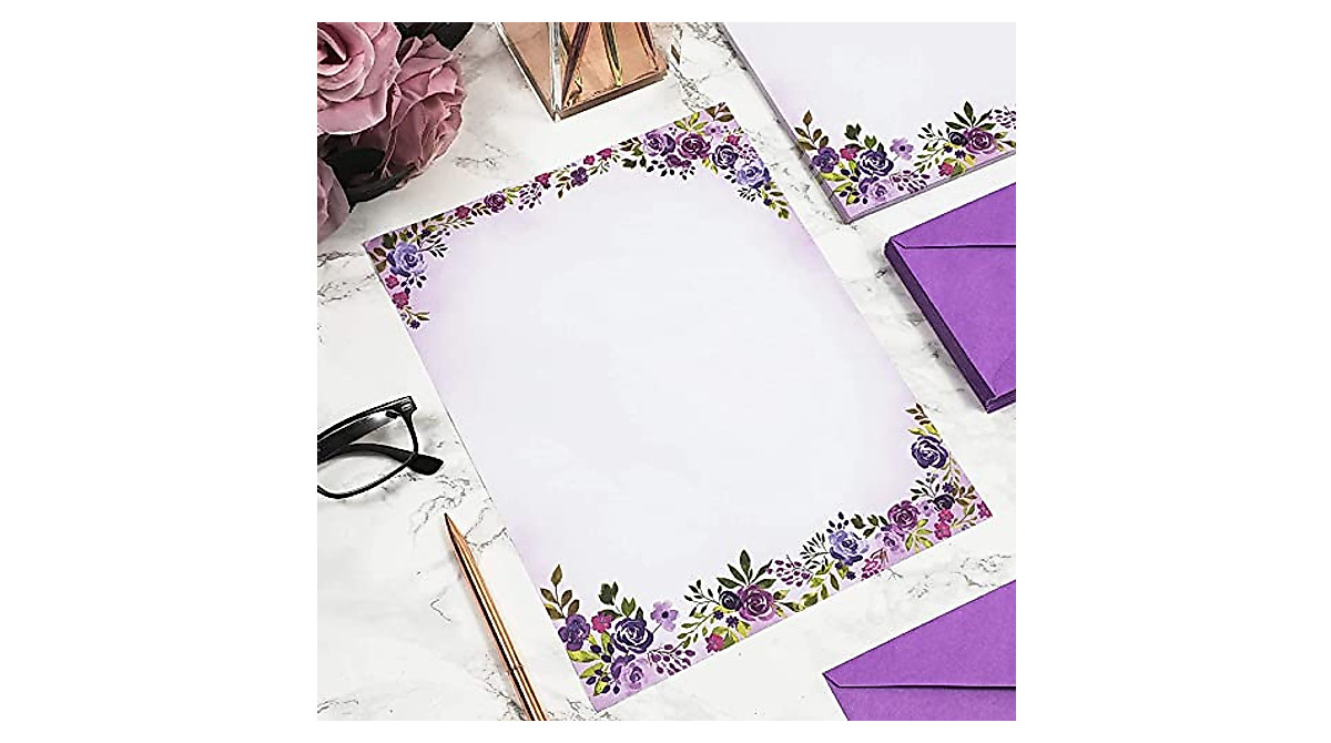 Elegant Purple Watercolor Floral Stationery Set for Personalized Notes
