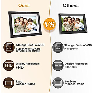 Frameo 1920x1200(FHD) 32GB Digital Picture Frame 10.1 inch Smart WiFi Digital Photo Frames LCD Touch Screen Auto-Rotate Share Pictures Videos Load from Phone Via Frameo App