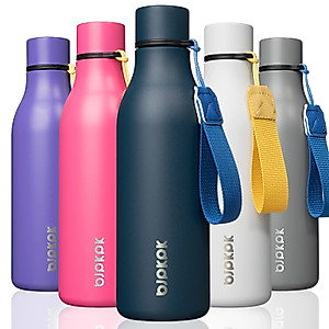 BJPKPK Insulated Water Bottles, 18oz Stainless Steel Metal Water Bottle with Strap, BPA Free Leak Proof Thermos, Mugs, Flasks, Reusable Water Bottle for Sports & Travel, Navy Blue