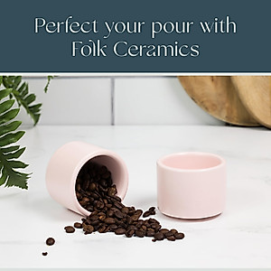 Folk Ceramics Leonard Ceramic Espresso Cups | Set of 2, 3oz, Pale Pink | Modern Stackable Demitasse Mugs for Espresso | Thick Walled, Handleless, Durable, Dishwasher & Microwave Safe
