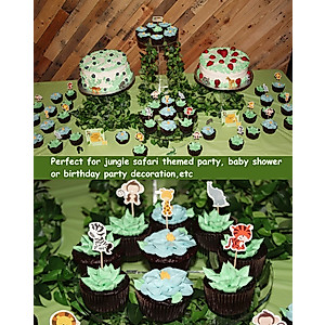 Honbay 48PCS Double Sided Zoo Animal Theme Dessert Muffin Cake Cupcake Toppers Picks Cake Decoration for Jungle Safari Themed Party, Baby Shower or Birthday Party Decoration,etc