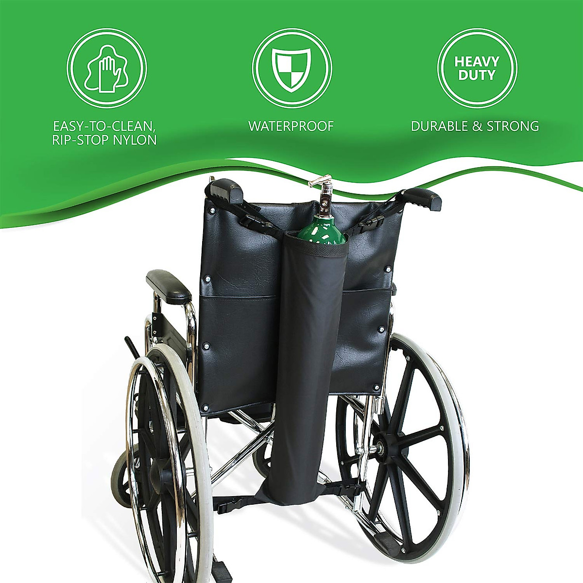 NYOrtho Oxygen Tank Holder for Wheelchair - D & E Cylinder Transport Bag Adjustable Straps Easy to Clean, Heavy Duty, Waterproof Standard Wheelchair Size