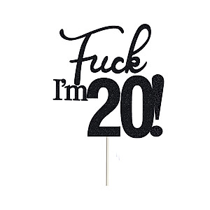 Birthday Cake Toppers-Black Glitter, Twenty Cake Topper, 20 cake topper, 20th birthday decorations,20th Birthday Cake Topper, 20 Decorations for Cake, 20 Birthday Decorations