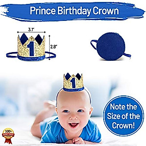 Baby Boy 1st Birthday Decorations With Birthday Crown - First Birthday Boy Decorations - Cake Smash Party Supplies - Happy Birthday and HighChair One Burlap Banner, Number One Balloon, Cake Topper.