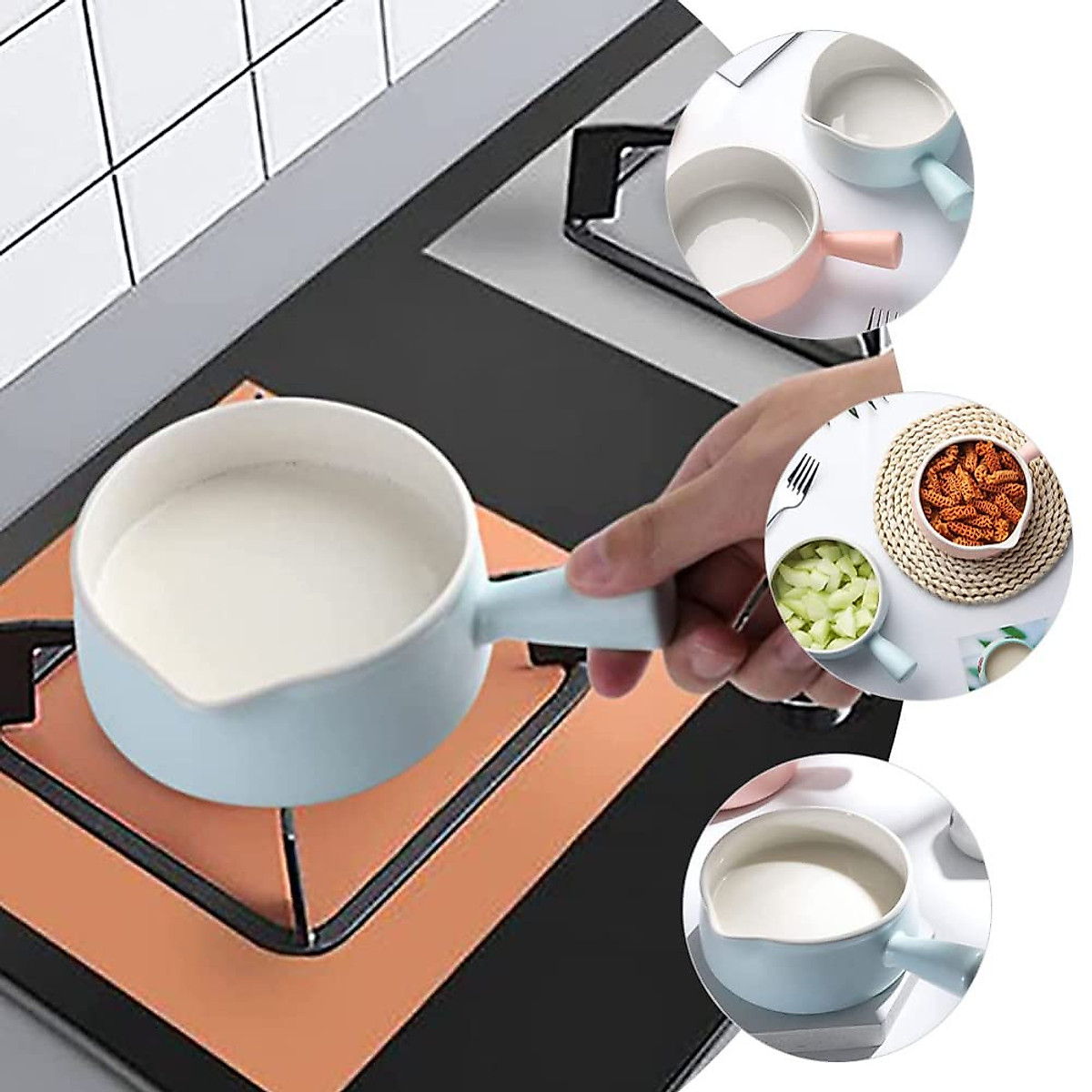 Hemoton Noodle Pot Enamelware Saucepan Butter Melter Stew Pot Small Soup Pot Butter Warmer Pot Stirrer Miniature Saucepan Baby Food Jar Cooking Pot Multifunction Ceramics Coffee Child