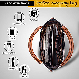 rofozzi Brown Lane Vegan Leather Purse - Top Handles Women Handbag - Medium Faux Leather Shoulder Tote - Everyday Use Multi-Compartment, Water-Resistant Crossbody Bag - Birthday Gift for Wife, Mother