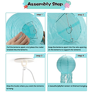 GAILROSO Jelly Fish Paper Lanterns, 6 Pack Jellyfish Lanterns (Pink, Blue, Purple) with String and Hooks, Hanging Jellyfish Decor for Under The Sea, Ocean Party