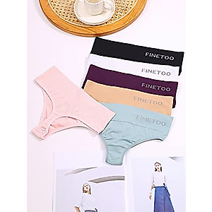 FINETOO 6 Pack High Waisted Thongs for Women, Nylon Spandex Panties Breathable Soft Stretchy Underwear High Rise S-XL (L)