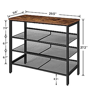 HOOBRO Shoe Rack, 4-Tier Shoe Rack, Shoe Shelf for Entryway, Closet, Holds 12-15 Pairs of Shoes, Shoe Storage Organizer with 3 Metal Mesh Shelves, Solid and Stable, Industrial, Rustic Brown BF42XJ01