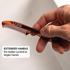 ZEUS Large Mustache Comb, Long Handle Handmade Saw Cut Mustache Comb for Men (Traditional) P11
