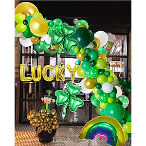 St.Patricks Day Party Decorations Garland, Ireland Party Decorations Lucky Rainbow Shamrocks Mylar Balloons 18" 10" 5" Latex Balloons Green Gold White for Birthday Baby Shower Bachelorette Supplies
