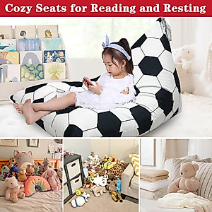 Jorbest Stuffed Animal Storage, Soccer Stuffed Animal Bean Bag Storage, Soccer Bean Bag Chair Cover for Kids, Luxury Velvet Stuffie Seat - Cover ONLY (200 L/52 Gal)