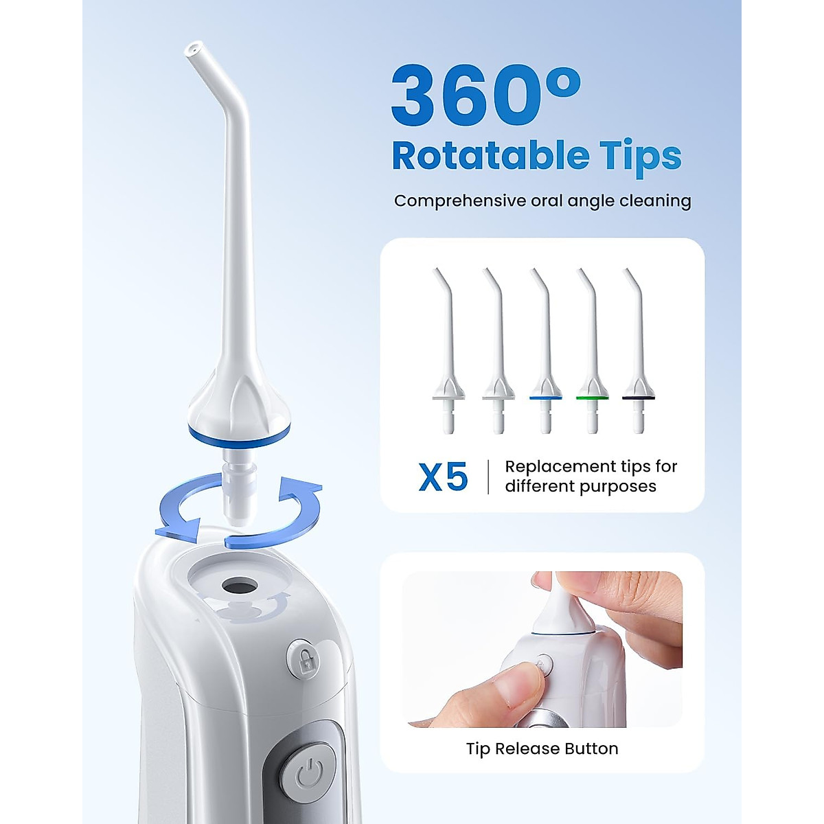 RENPHO Water Dental Flosser Teeth Cleaning, Cordless Oral Irrigator 300ML Portable Rechargeable Electric Waterflosser with 4 Modes 5 Jet Tips, IPX7 Waterproof, USB, Teeth Cleaner Pick for Home Travel