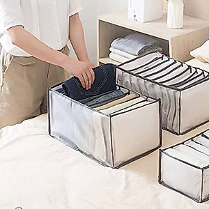 3 Pcs 7 Grids Washable Wardrobe Clothes Organizer,Jeans Compartment Storage Box, Foldable Closet Drawer Organizer Clothes Drawer Mesh ，and 9 Grids Shirts, T-shirts Grid (2 pcs Jeans Grid+Leggings Grid)