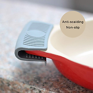 Ceqiny 2 Pairs Silicone Handles Pot Handle Holder Pot Grip Cover Cooking Pinch Grips Wok Handle Cover Cookware Silicone Hot Handle Holder for Cast Iron Pot Pans Frying Pans Griddles, Black Grey