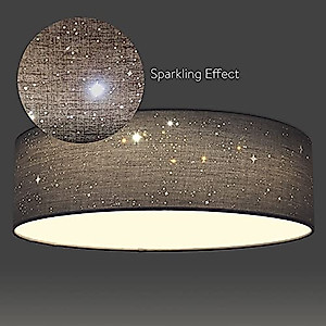 Navaris Flush Mount Ceiling Light - 15.75" Diameter Drum Lamp Shade LED Fixture with Sparkling Star Effect - Bedroom or Nursery Lighting - Light Gray