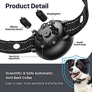 NBJU Rechargeable Anti Barking Collar with 5 Adjustable Sensitivity, Optional Beep Vibration Shock Mode, Humane Dog Training Collar for Large Medium Small Dogs, IP67 Waterproof