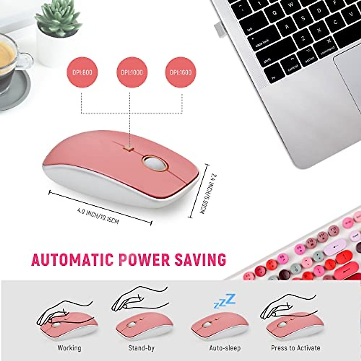 FOPETT Wireless Keyboard and Mouse Sets,Reliable 2.4 GHz Connectivity for PC,Laptop,Smart TV and More (White Colorful)