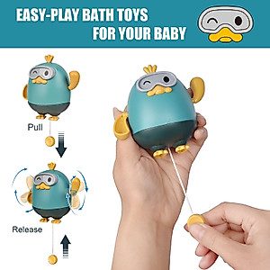 Bath Toys Storage with 2 Pack Cute Swimming Duck Baby Bath Toys for Toddlers 1-3, Baby Bath Toy Organizer with 3 Suction Cups & 3 Adhesive Hooks, Toddler Bath Toys, Wind Up Bathtub Toys for Boy Girl