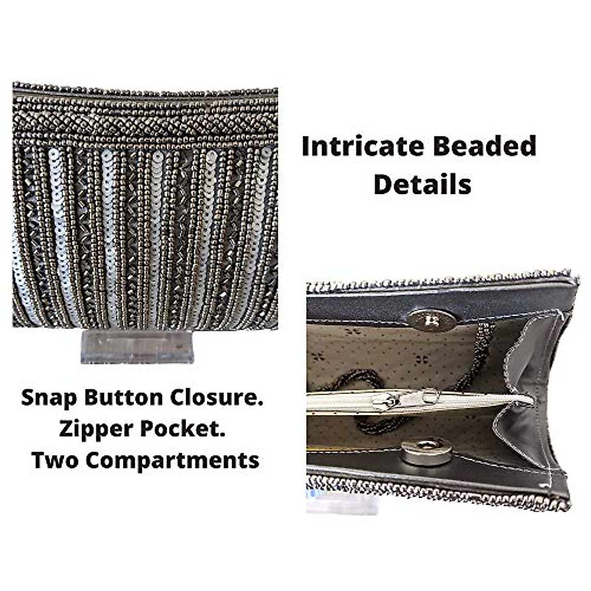 CRAFT BAZAAR Women's Handmade Beaded Wristlet Clutch Purse Sequin Evening Clutch For Brides Weddings Parties (Gray)