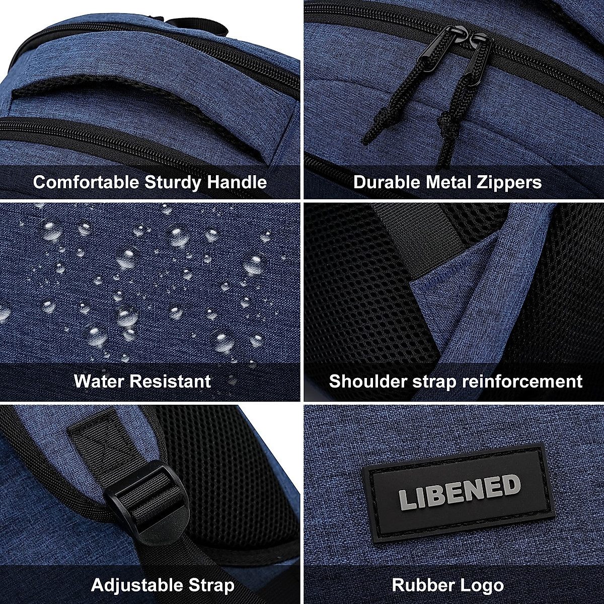 LIBENED School Backpack for Teens Boys, 15.6 Inch Laptop Backpack with USB Charging Port, Travel Backpack Waterproof College Bookbag with Compartments, Ergonomic Straps, Blue