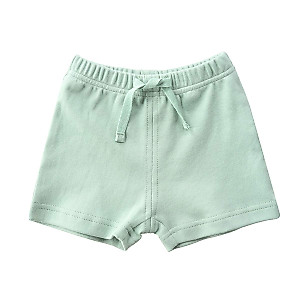 Teach Leanbh Unisex-Baby 3-Pack Cotton Soild Color Short with Drawstring 3-24 Months (3-6 Months, Green/Gray/Blue)
