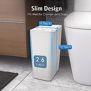3 Pack Small Bathroom Trash Can with Lid - 10L/2.6 Gallon Slim Garbage Bin, Dog Proof Trashcan, Plastic Wastebasket for Kitchen/Bedroom/Office/Dorm, Fits Under Sink/Desk/Cabinet (Black&White&Grey)