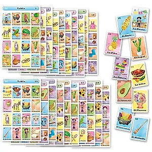 Fiesta Themed Tablas Game in Spanish for Up to 20 Players - 20 Playing Boards and Full Deck Calling Cards
